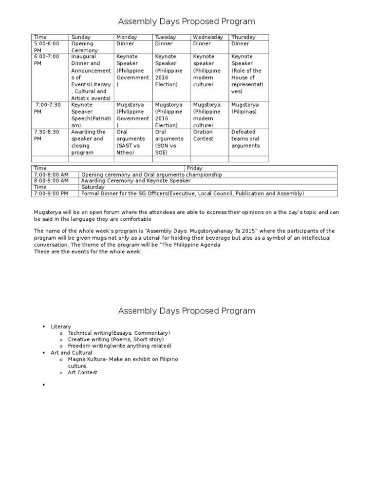 Assembly Days Program Overview 2015 | PDF | Language Arts & Discipline ...