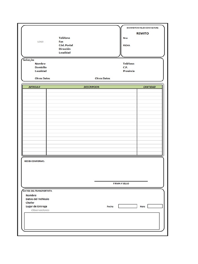 Modelo Único de Remito | PDF