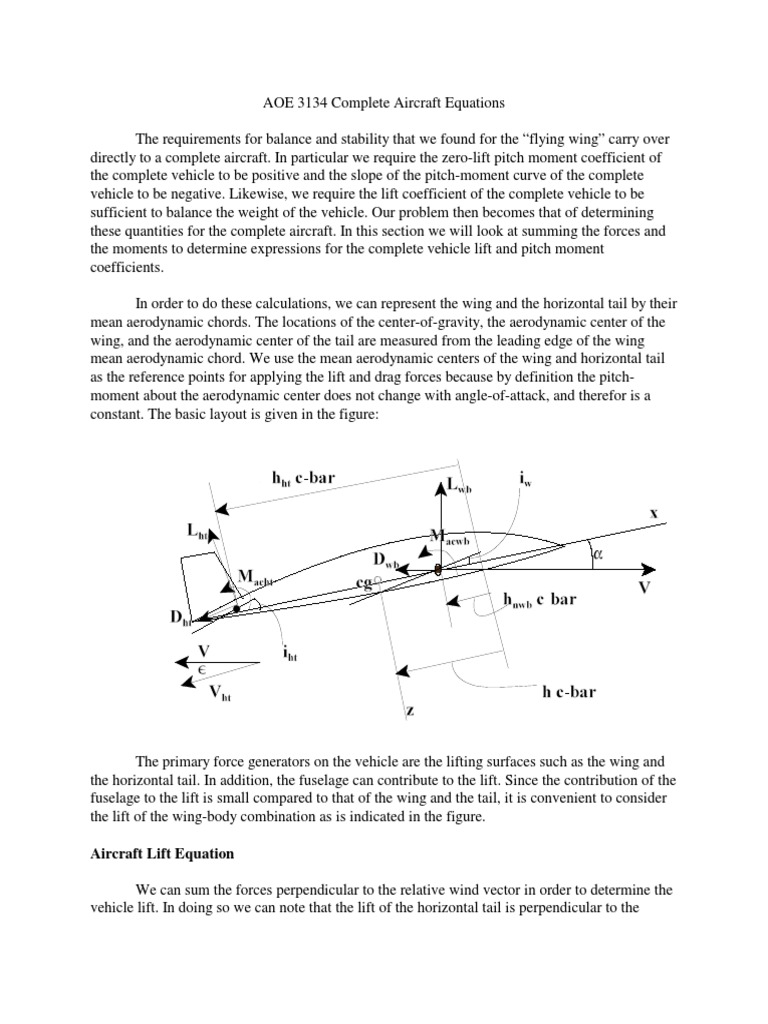 complete aircraft equations | Lift (Force) | Wing