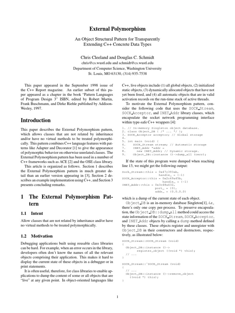 External Polymorphism: An Object Structural Pattern For Transparently ...