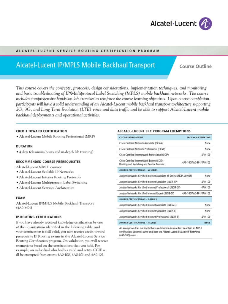 MPLS Mobile Backhaul CourseOutline | PDF | Cisco Certifications | Multiprotocol Label Switching