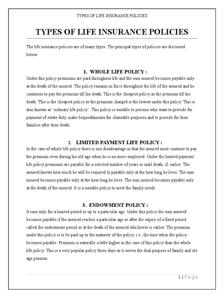 Types of Life Insurance Policies | PDF | Insurance | Life Insurance
