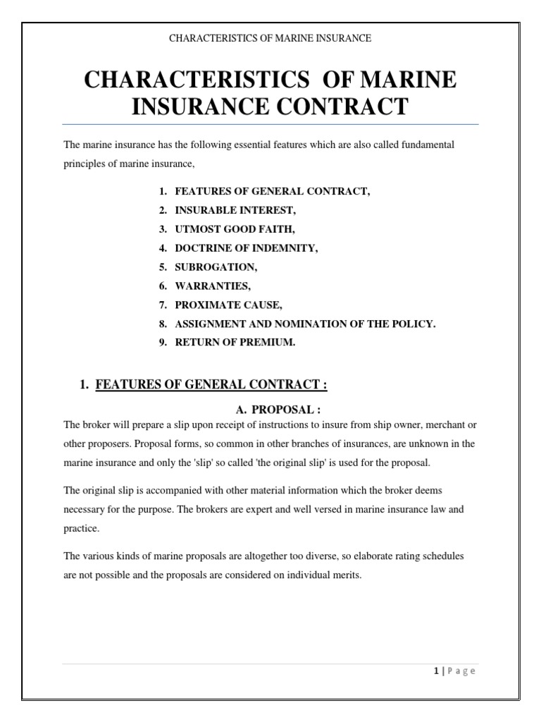Characteristics of Marine Insurance Contract | PDF | Insurance | Indemnity