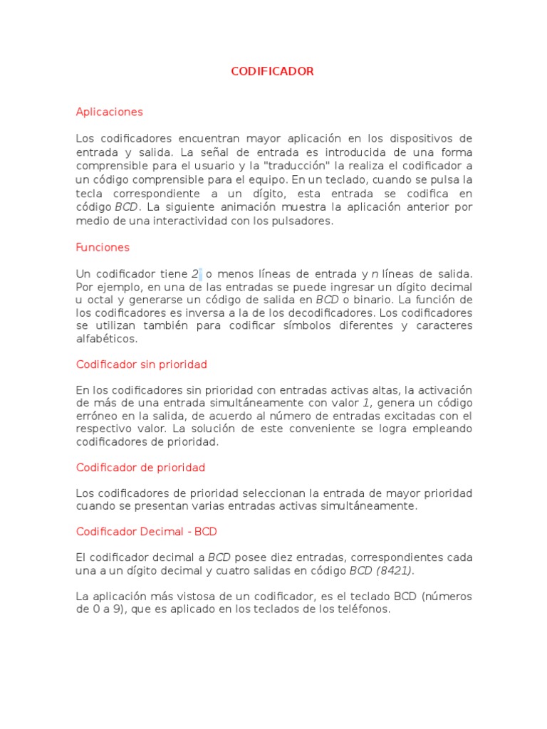 Codificadores: Aplicaciones y Funciones | PDF