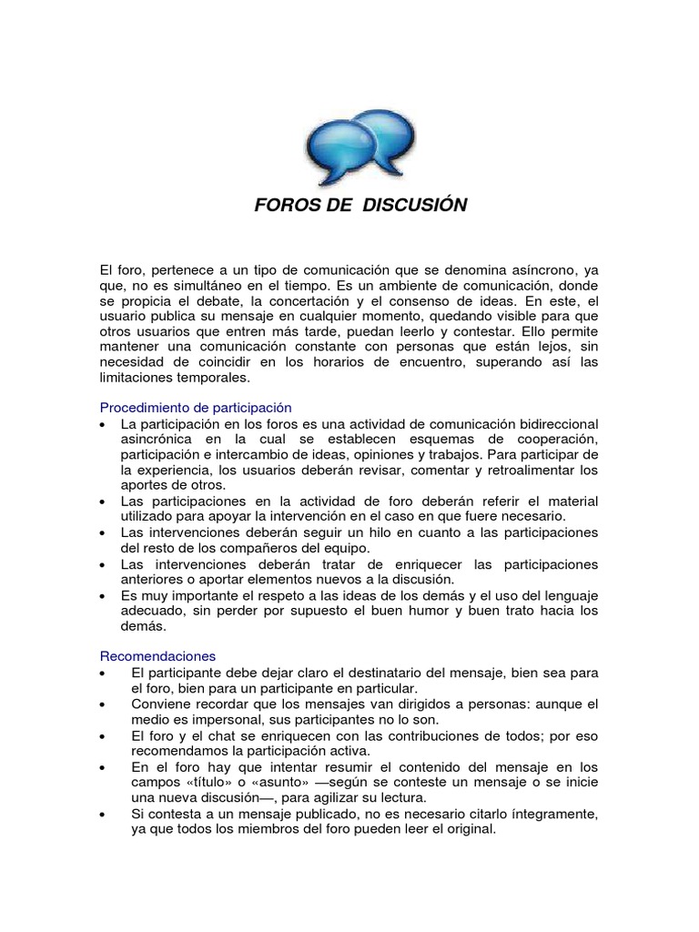 Normas para Los Foros de Discusión | Descargar gratis PDF | Foro de ...