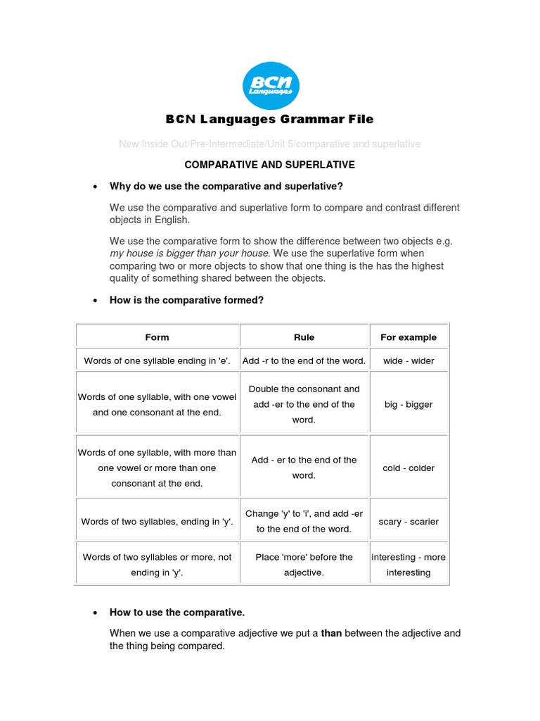 Comparative and Superlative Guide | PDF