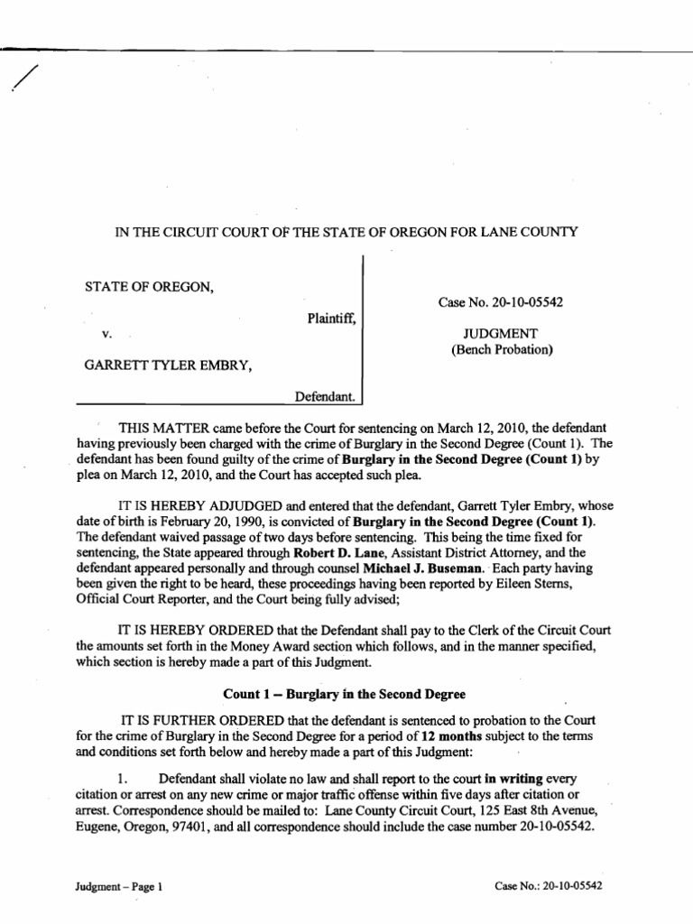 Garrett Embry Judgment Document | PDF | Virginia Circuit Court | Burglary