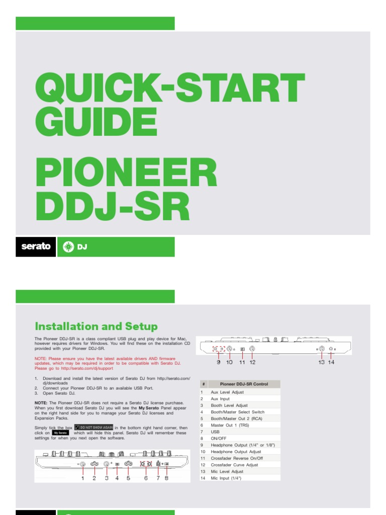 Pioneer DDJ-SR Quickstart Guide | PDF | Installation (Computer Programs) | Computing