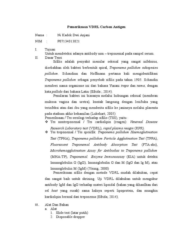 Laporan Pemeriksaan VDRL | PDF | Pengembangan Diri | Kesehatan Holistik