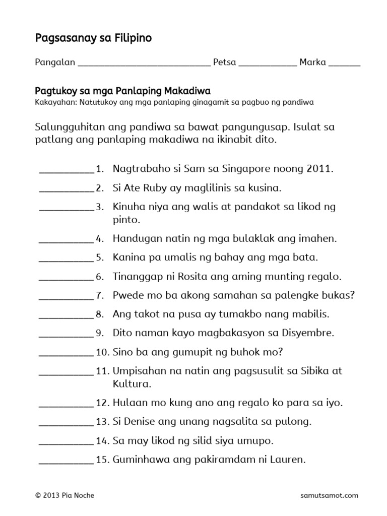 Pagtukoy Sa Mga Panlaping Makadiwa 1 | PDF