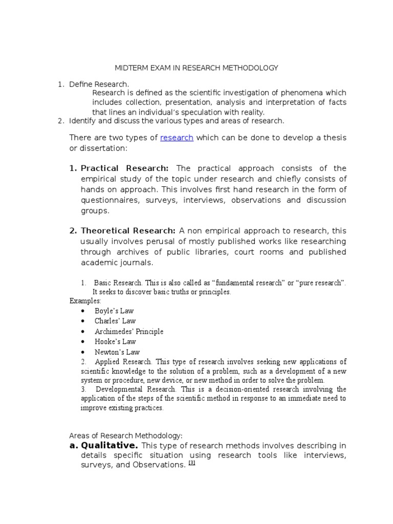 Midterm Exam in Research Methodology | PDF | Experiment | Scientific Method
