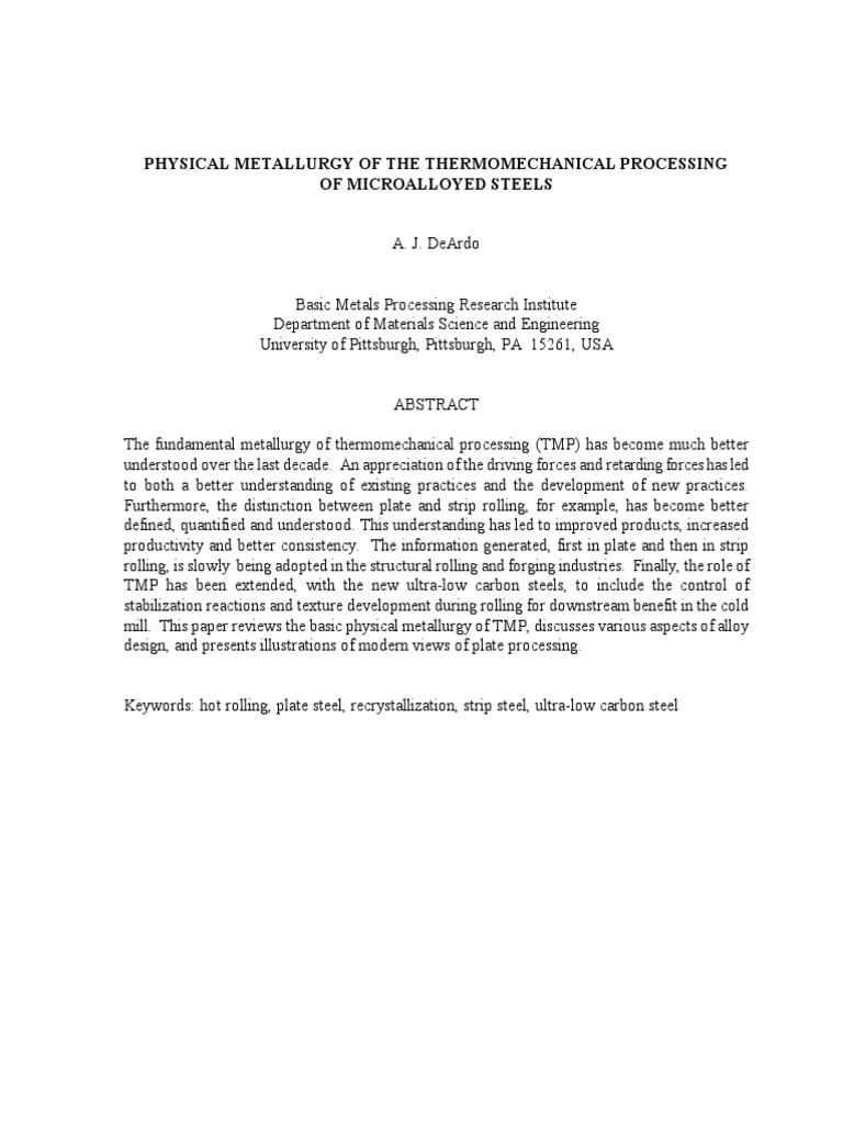 Physical Metallurgy of The Thermo Mechanical Processing | PDF | Rolling ...