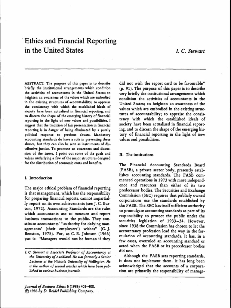 Ethics & Financial Reporting in United States | PDF | Financial ...