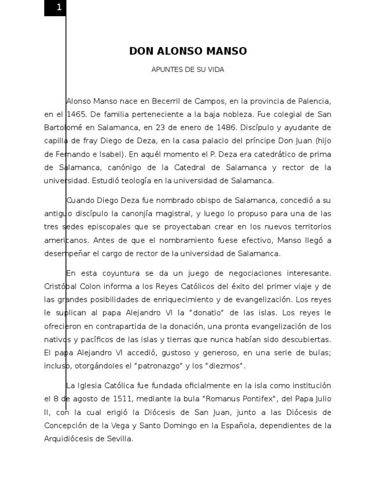 Don Alonso Manso: Primer Obispo de PR | PDF | obispo | Inquisición