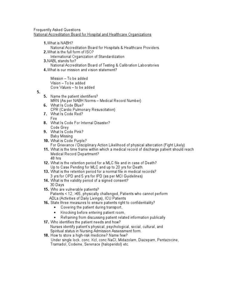 NABH FAQs for Healthcare Professionals | PDF | Patient | Hospital