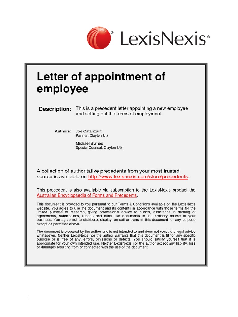 Sample Letter of Appointment of Employee | PDF | Overtime | Employment
