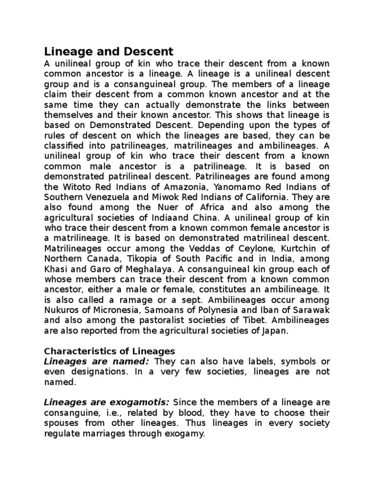Lineage and Descent | PDF | Kinship | Marriage