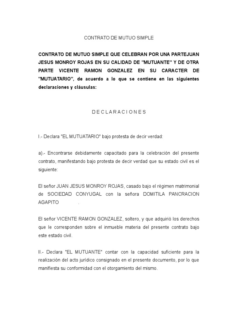 Contrato Mutuo Simple | Virtud | Política