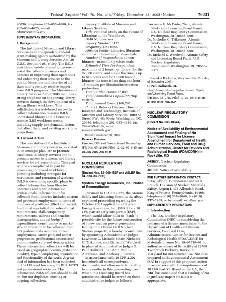 Notice: Environmental Statements Availability, Etc.: System Energy ...