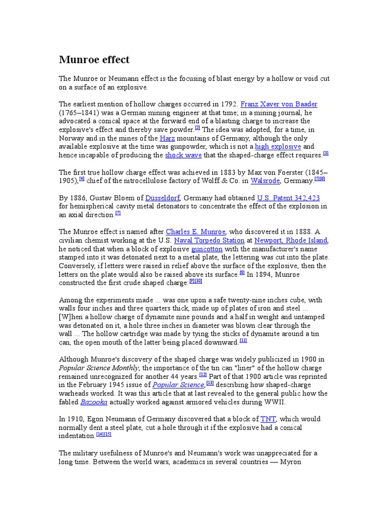 Munroe Effect | PDF | Projectiles | Military Technology