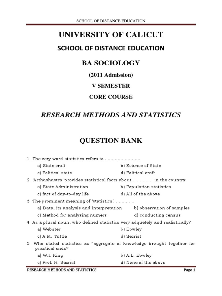QB Research Methods and Statistics | PDF | Sampling (Statistics) | Randomness
