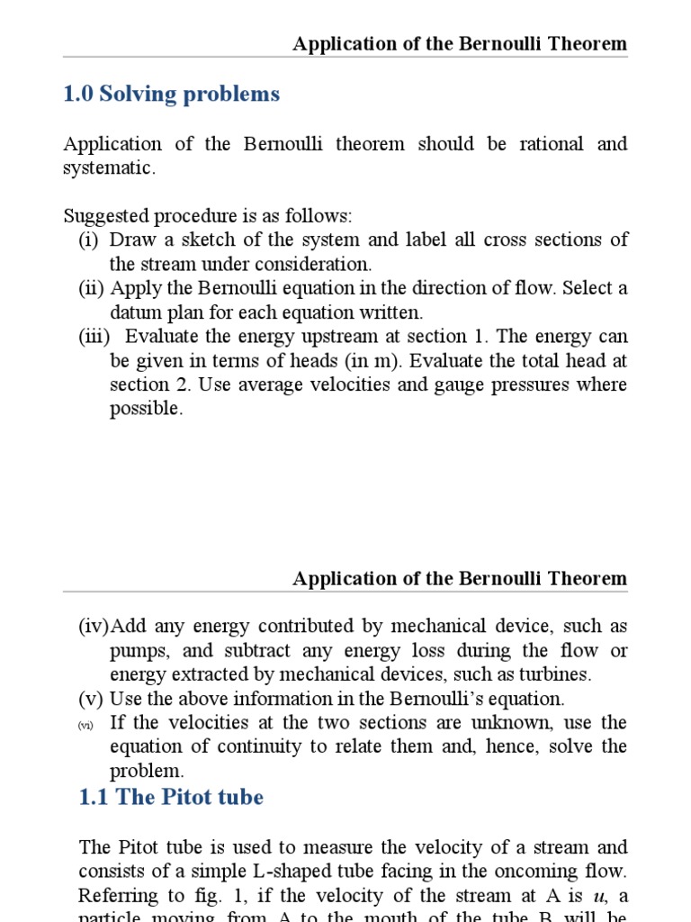 Application of The Bernoulli Theorem | PDF | Fluid Dynamics | Pressure