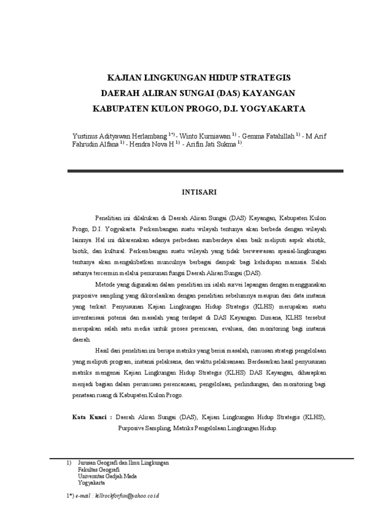 Kajian Lingkungan Hidup Strategis Daerah Aliran Sungai (DAS) Kayangan ...