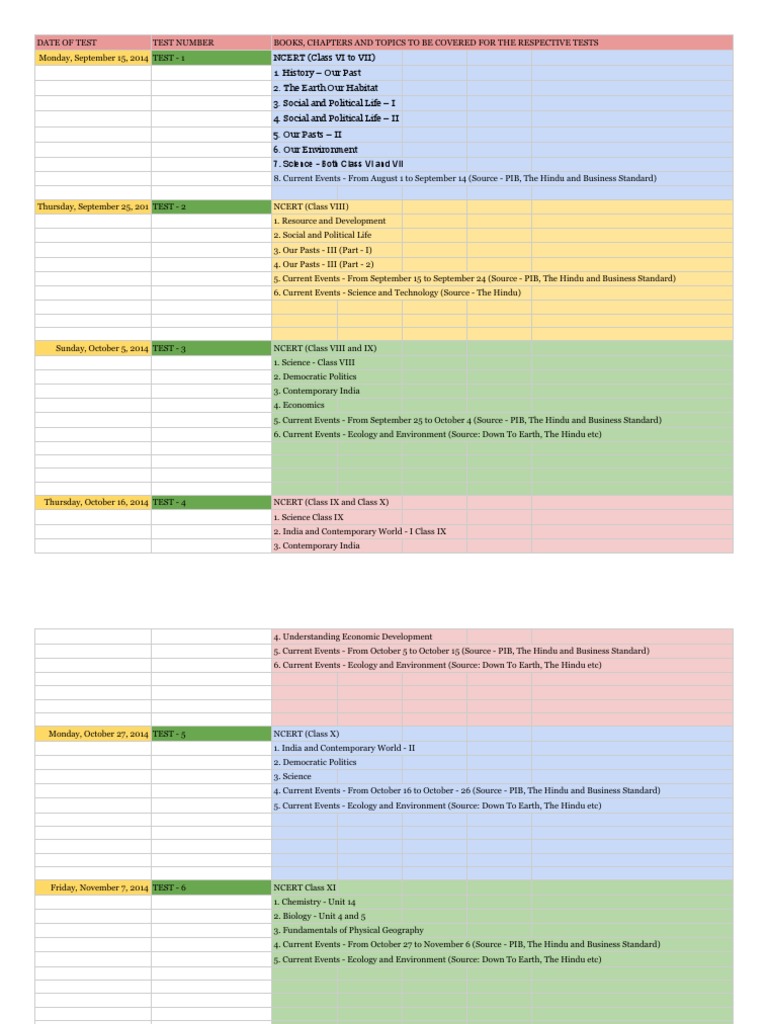 Insights Schedule For Test - 1 To 13 | PDF