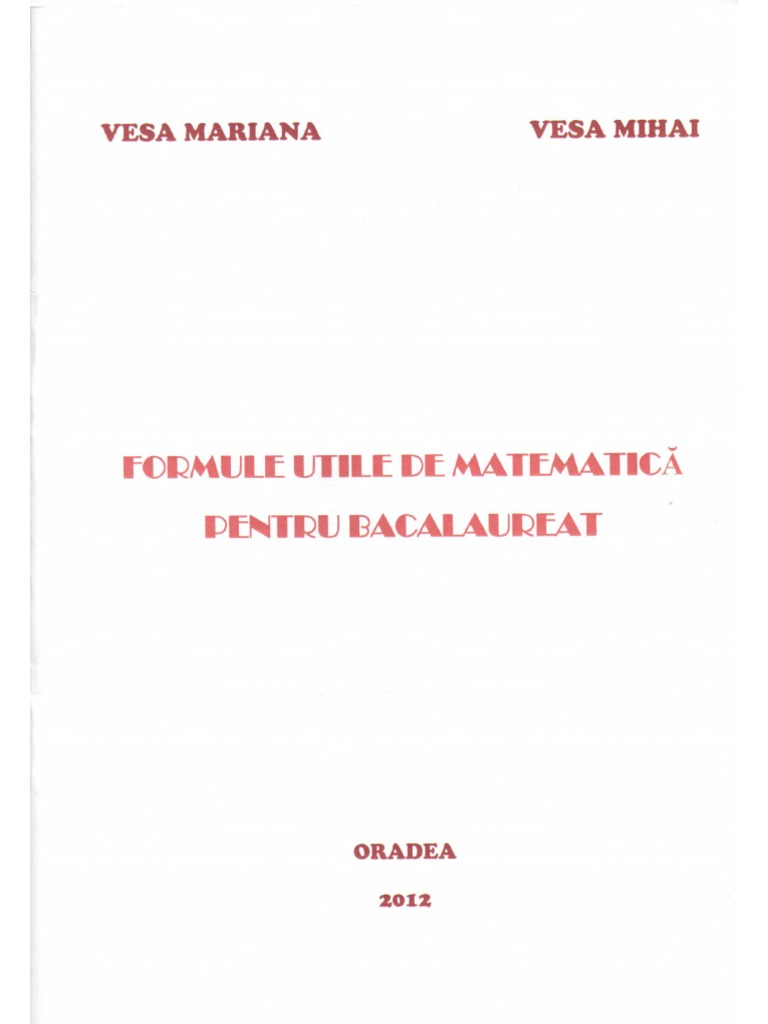 Formule Utile de Matematica Pentru Bacalaureat | PDF