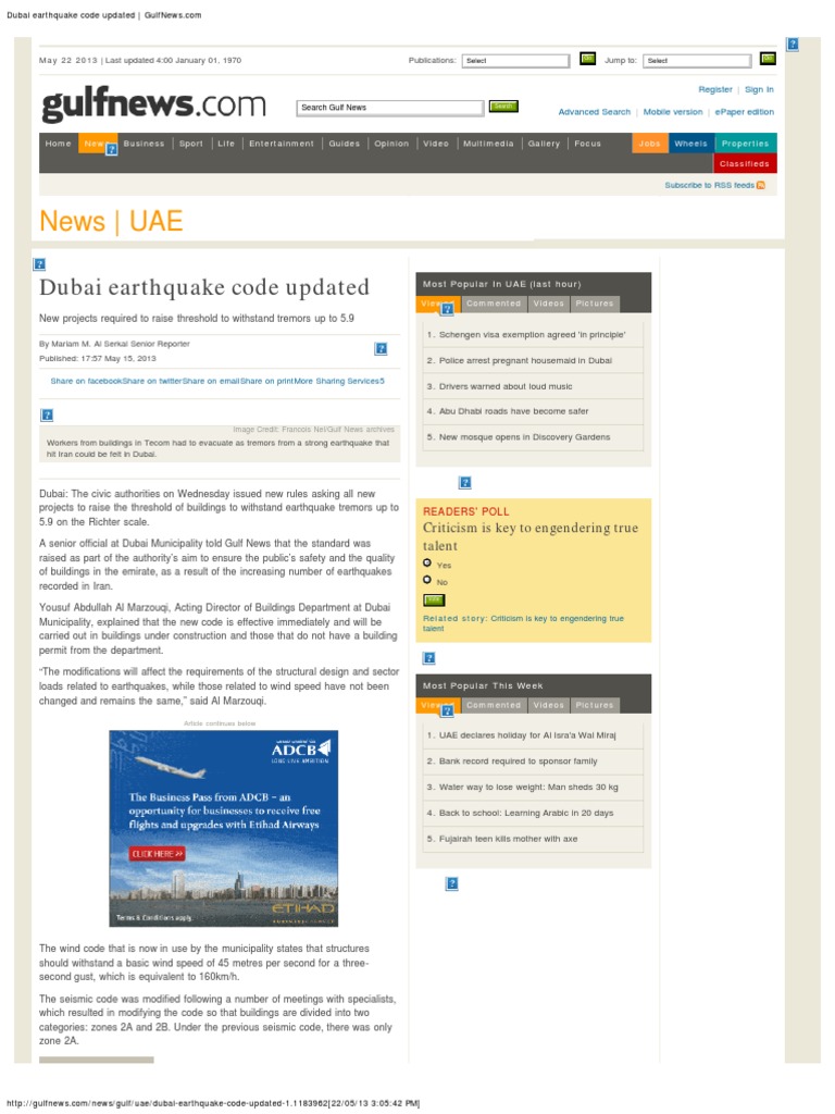 Dubai Earthquake Code Updated | PDF | Dubai | United Arab Emirates