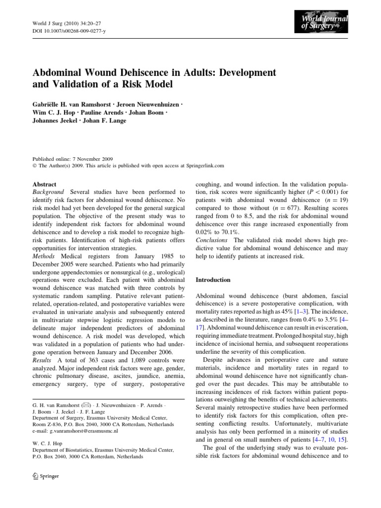 Abdominal Wound Dehiscence in Adults | Logistic Regression | Surgery