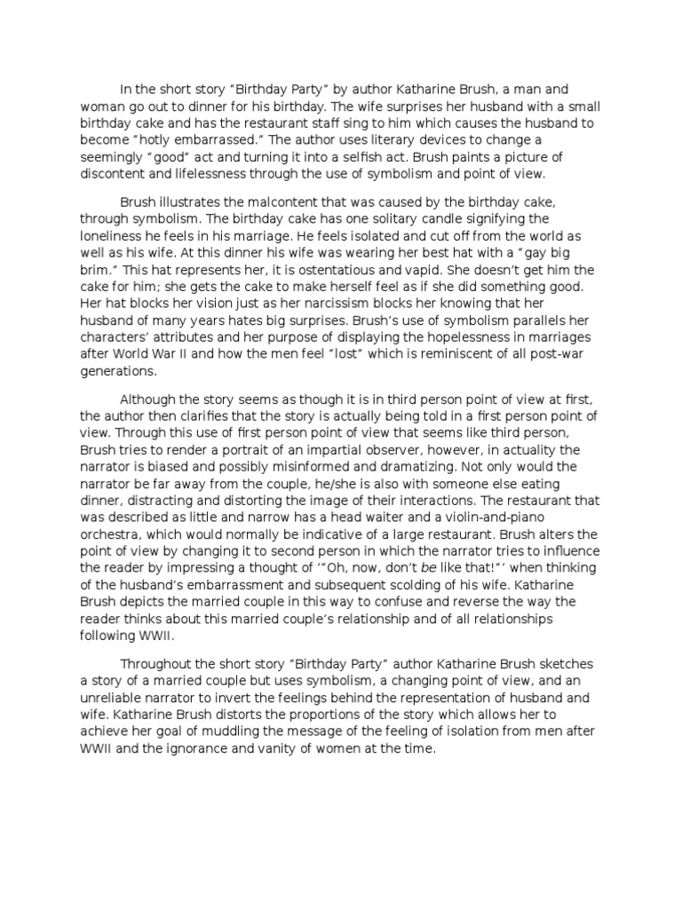 Birthday Party Analysis Pdf Narration