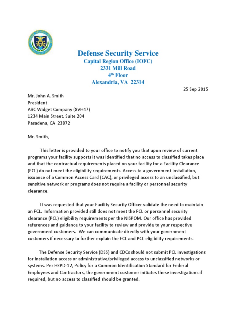 FCL Termination Letter | PDF | Classified Information | Government Of ...