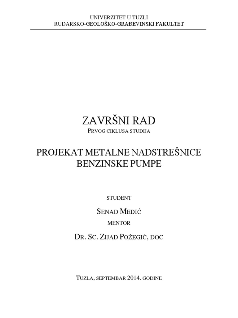 Diplomski Rad Projekat Metalne Nadstresnice Benzinske Pumpe | PDF