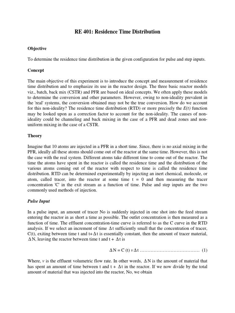 RE 401 - Residence Time Distribution | PDF | Chemical Engineering ...
