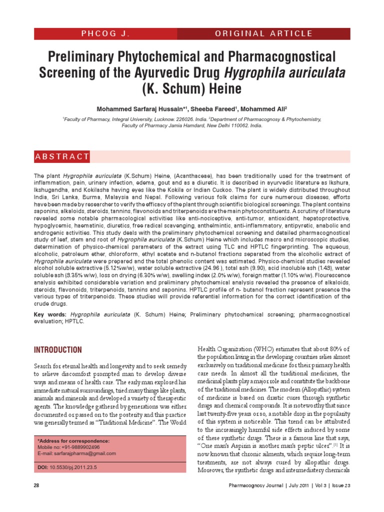 Preliminary Phytochemical and Pharmacognostical Screening of The ... Preliminary Phytochemical and Pharmacognostical Screening of The ...