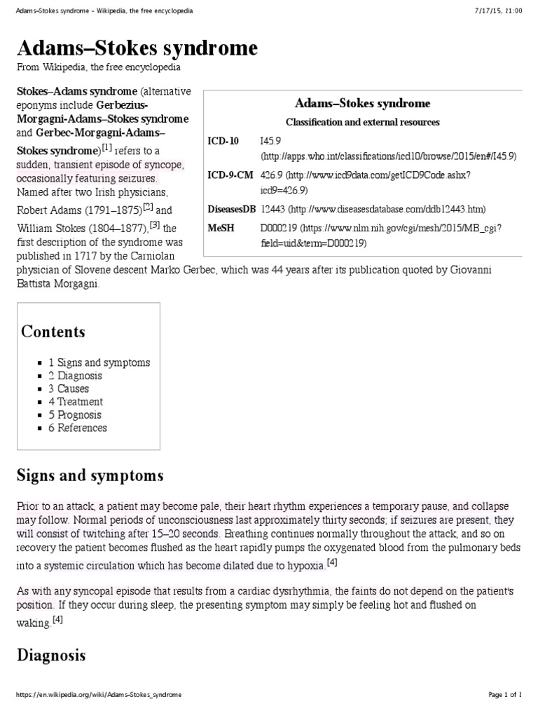 Wikipedia - Adams-Stokes Syndrome (CHECKED) | PDF | Cardiovascular ...