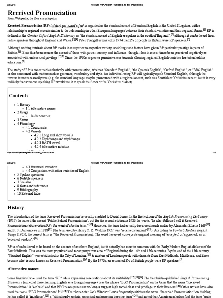 Received Pronunciation | PDF | English Language | Vowel