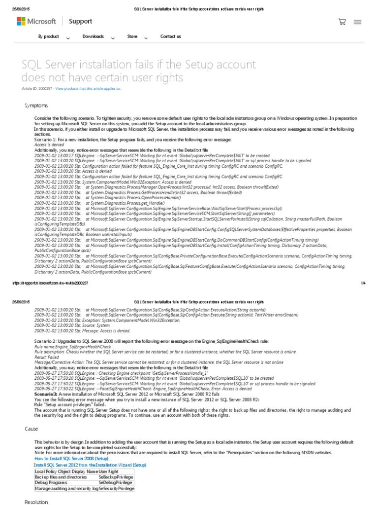 SQL Server Installation Fails If The Setup Account Does Not Have ...