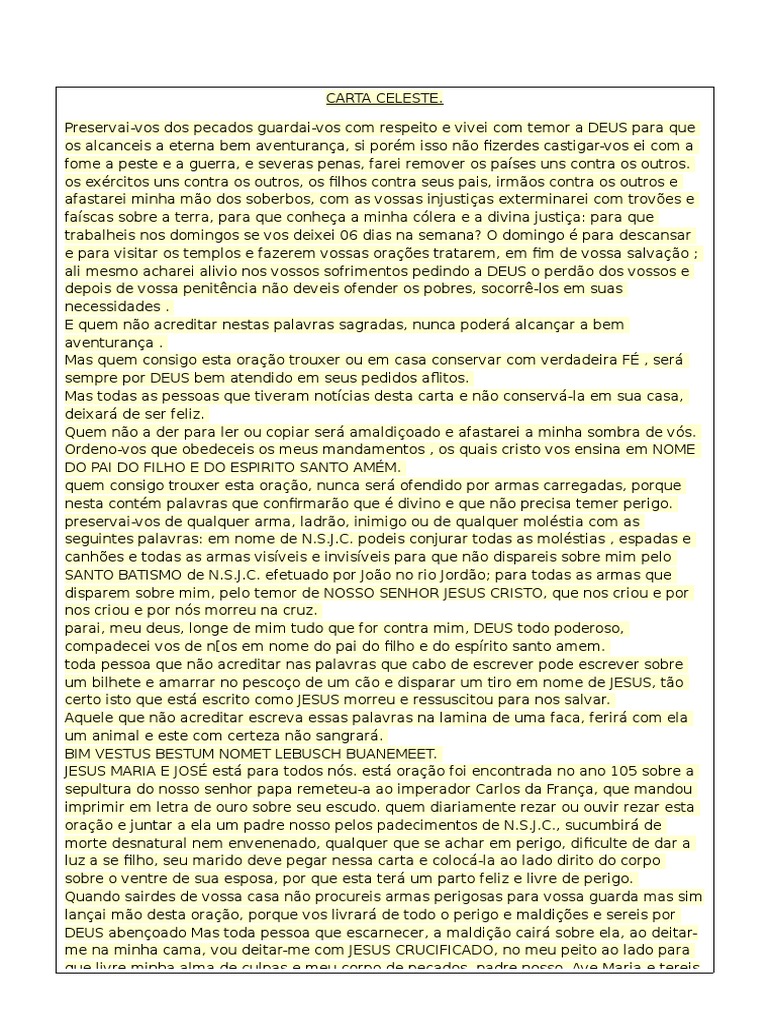 Carta Celeste | PDF | Oração | Espírito Santo (religião)