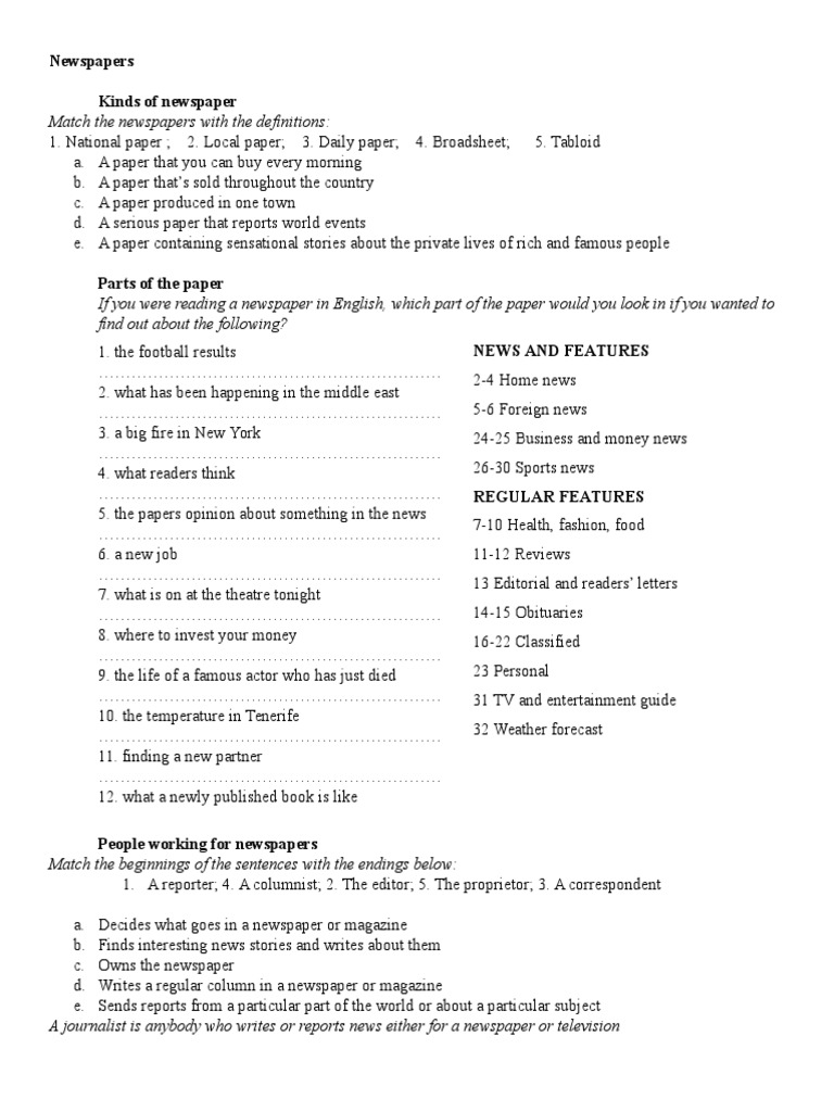 Newspaper Vocabulary | PDF | Newspapers | Mass Media
