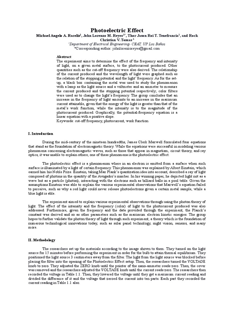 Exercise Paper On Photoelectric Effect | PDF | Photoelectric Effect ...