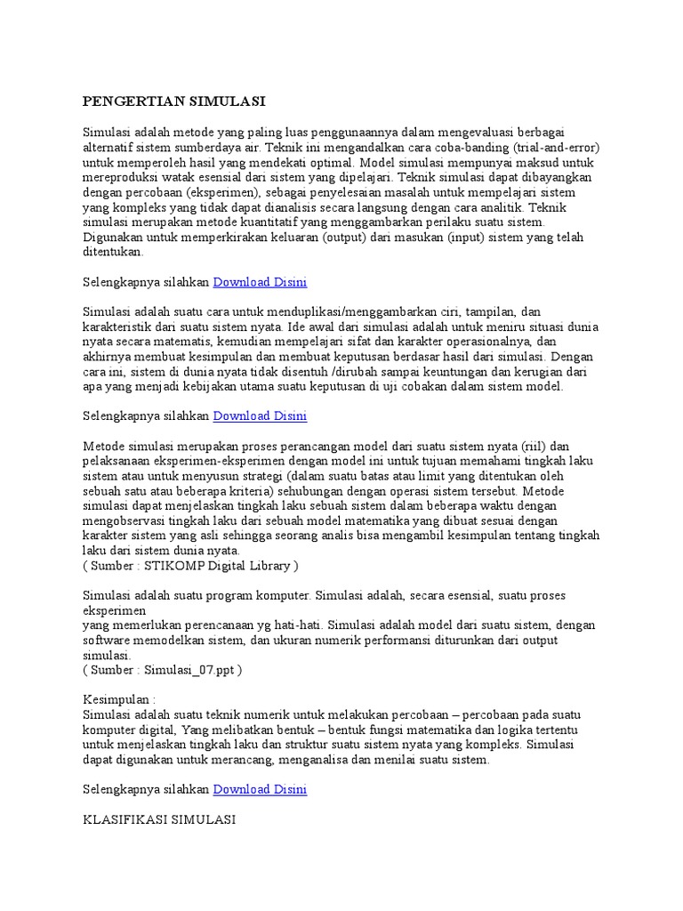 Pengertian Simulasi | PDF | Komputer | Teknologi & Rekayasa