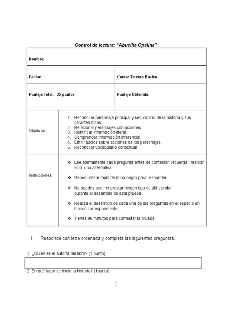 Prueba Abuelita Opalina | PDF | Ocio