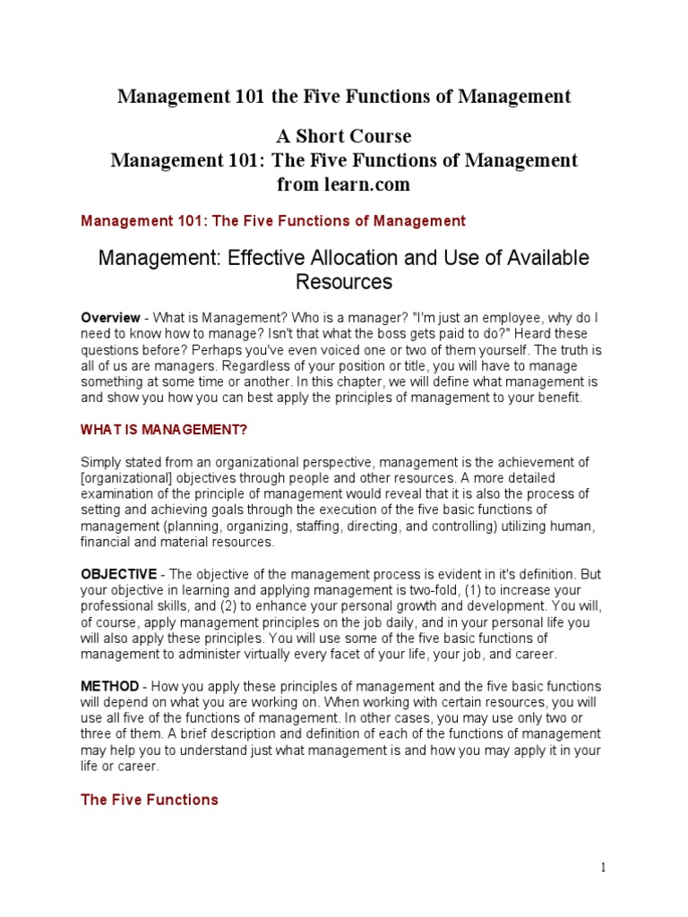 Project Management 101 - The Five Functions of Management | PDF