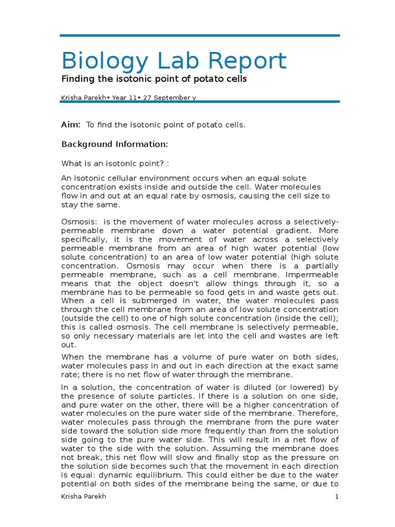 Isotonic Point of Potato Cells | PDF | Osmosis | Physical Sciences