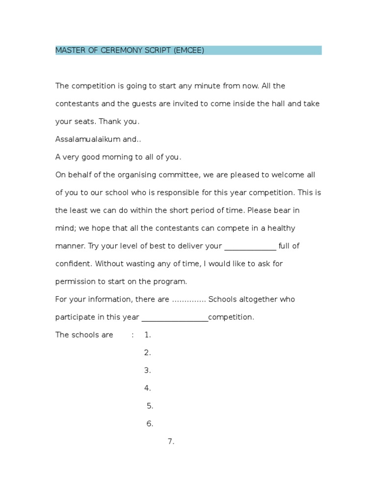 Emcee Script English Competition | PDF