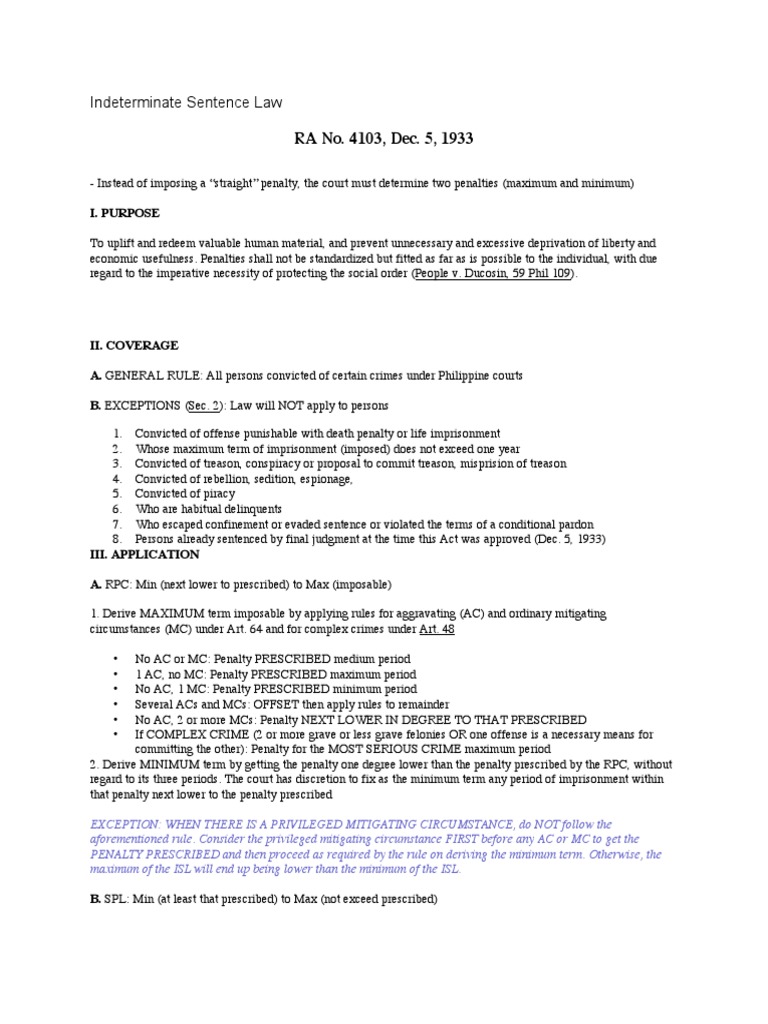 Indeterminate Sentence Law Sentence Law Mandatory Sentencing