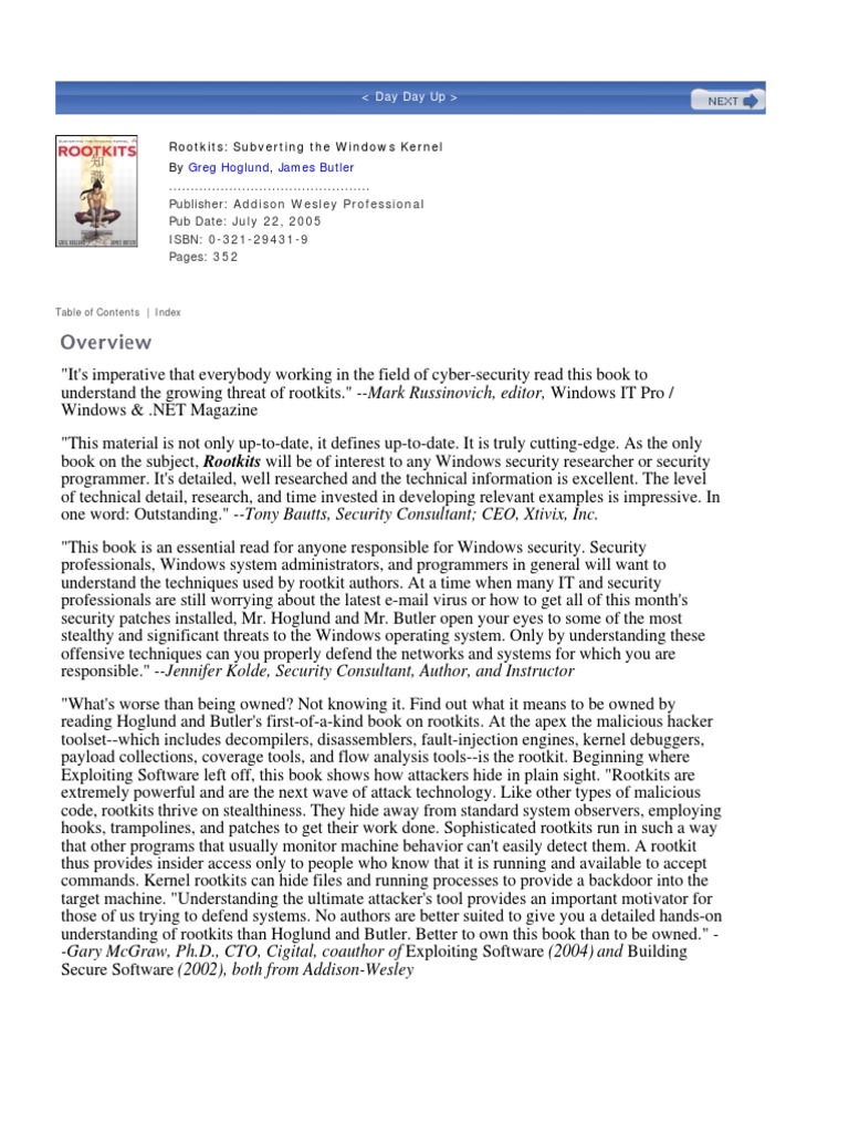 Rootkits Subverting The Windows Kernel | PDF | Computer Virus | Malware
