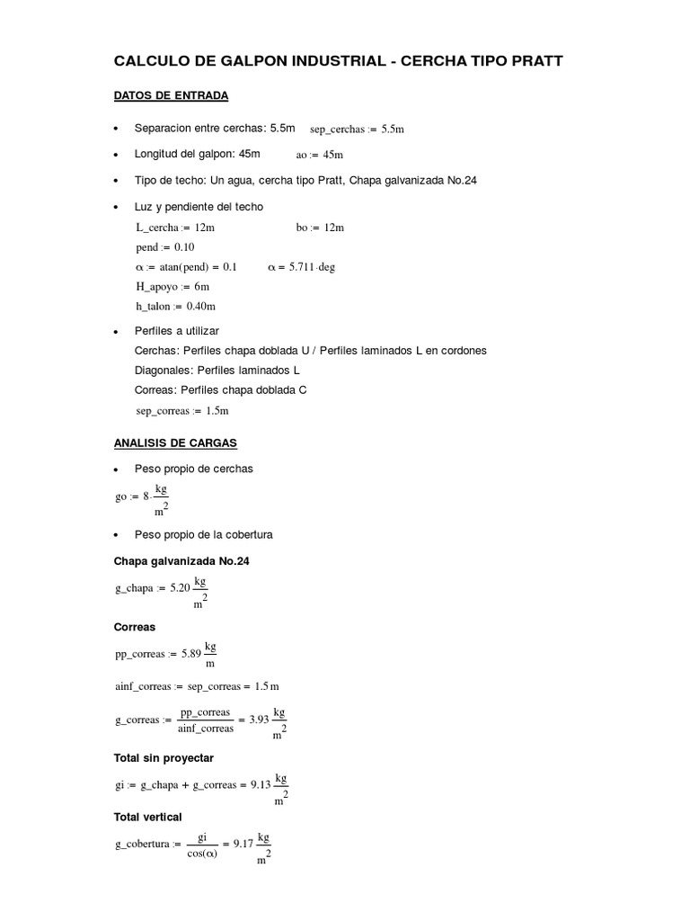 Calculo Galpon Industrial - Cercha Pratt | PDF | Braguero | Diseño arquitectonico